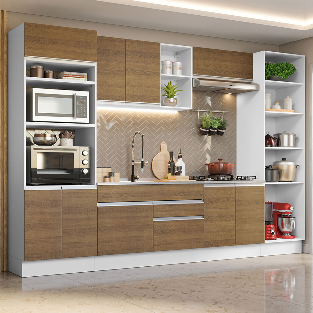 Armário de Cozinha Completa 330cm Branco/Rustic Glamy Madesa 03 ...