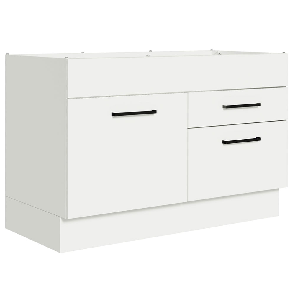 Balcão Gabinete de Pia 120 x 60 cm 1 Porta 2 Gavetas Branco (Sem Tampo ...